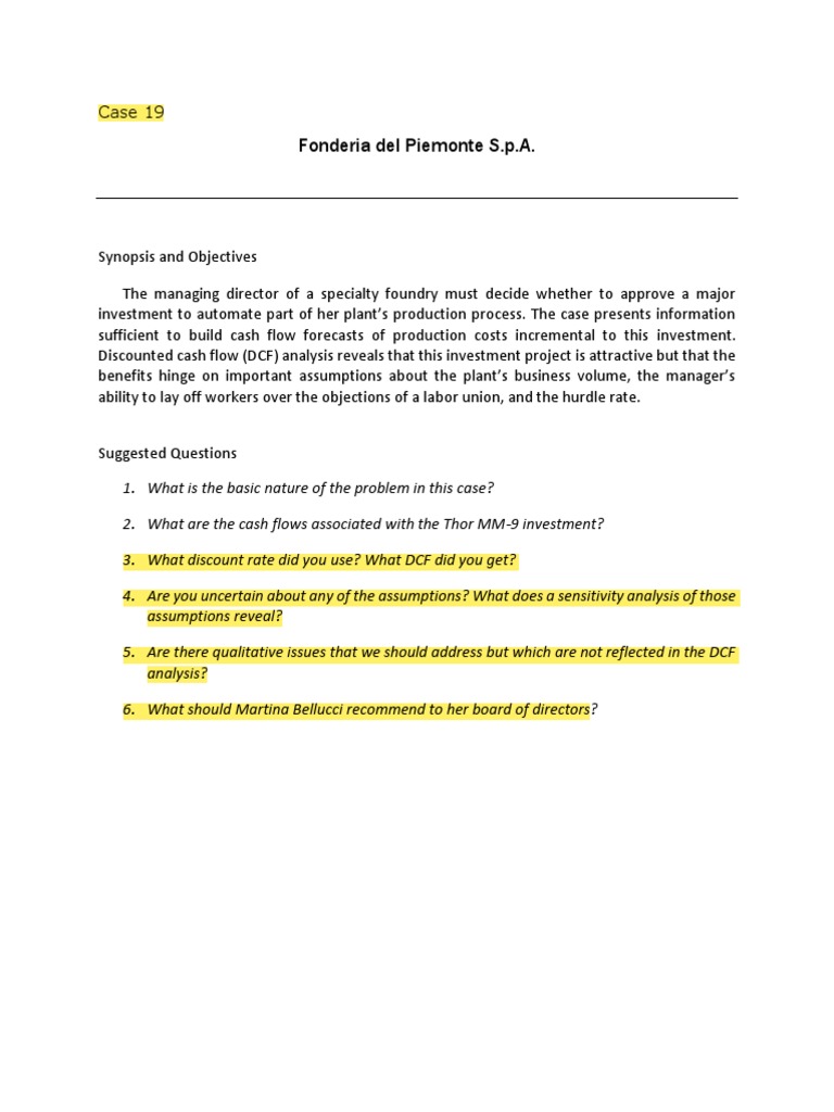 Case 19 - Fonderia Del Piemonte | PDF
