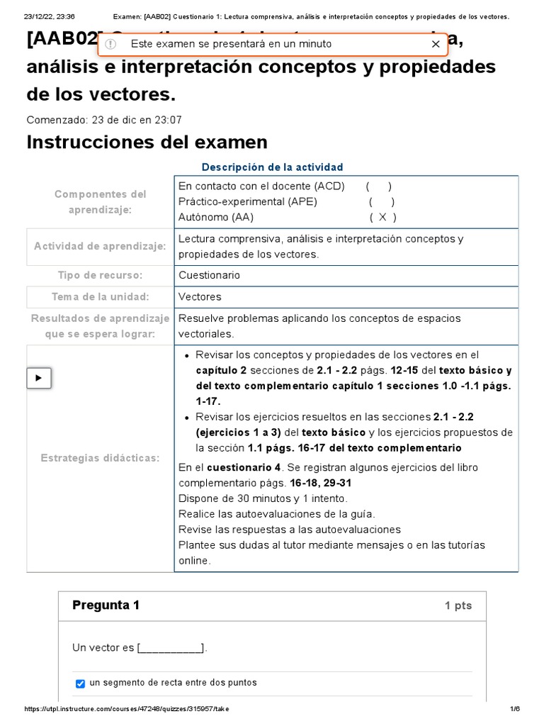 Examen - (AAB02) Cuestionario 1 - Lectura Comprensiva, Análisis e Interpretación Conceptos y ...