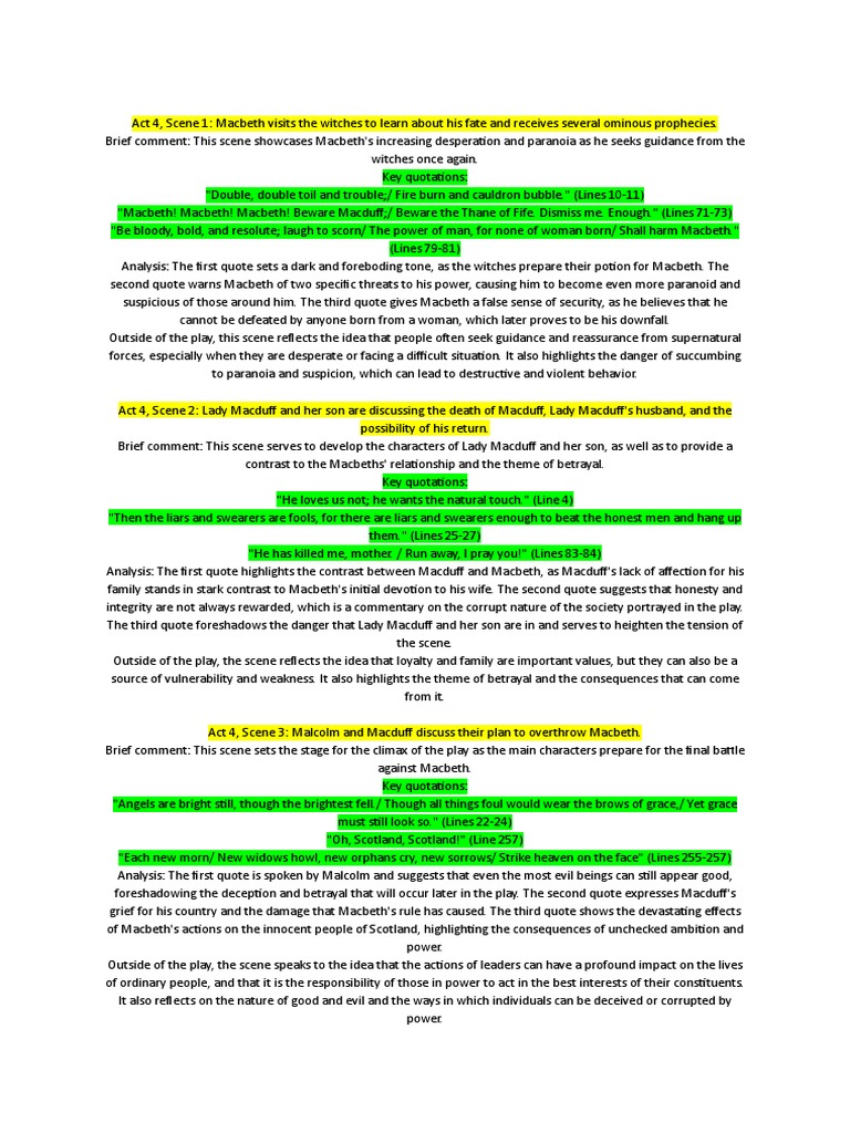 Macbeth Timeline Act 4 | PDF | Macbeth