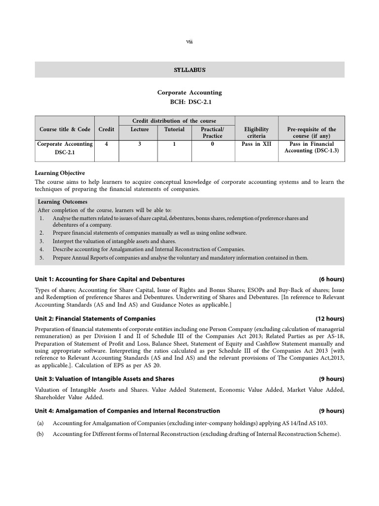Corporate Accounting BCH: DSC-2.1 | PDF | Valuation (Finance ...