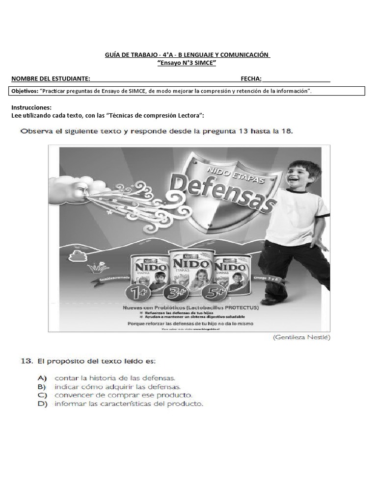 Ensayo N°3 SIMCE Lenguaje | PDF