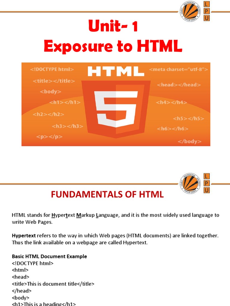 Unit-1 Exposure To HTML | PDF | Html Element | Html