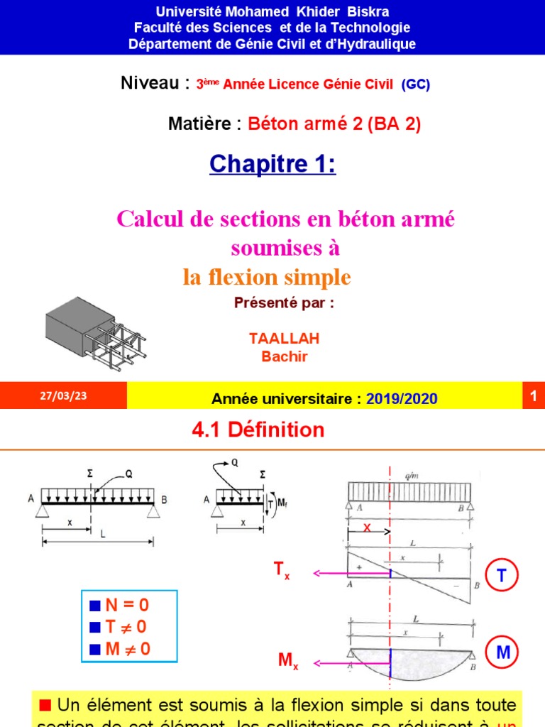 BA I - Chapitre 1 - Calcul de Sections en Béton Armé Soumises À La Flexion Simple | PDF | Béton ...