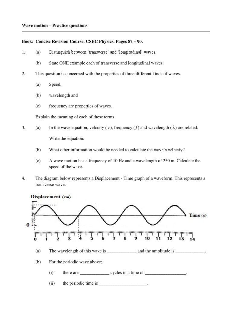 CSEC Physics - Wave Motion - SPQ | PDF | Waves | Wavelength