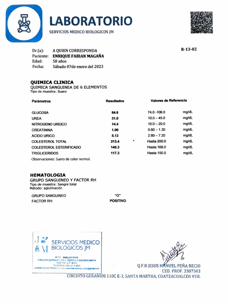 Resultados Laboratorio Matipsa 2 | PDF | Sangre | Tipo de sangre