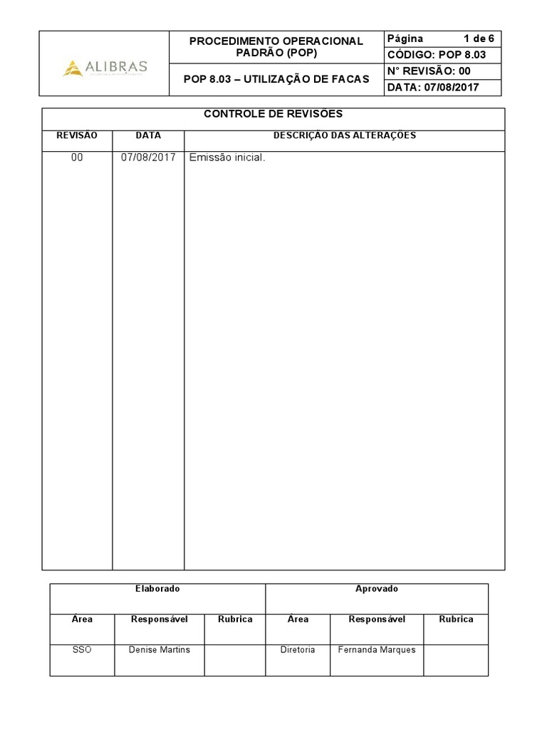Modelo de Procedimento Operacional Padrao | PDF | Faca Modelo de Procedimento Operacional Padrao | PDF | Faca