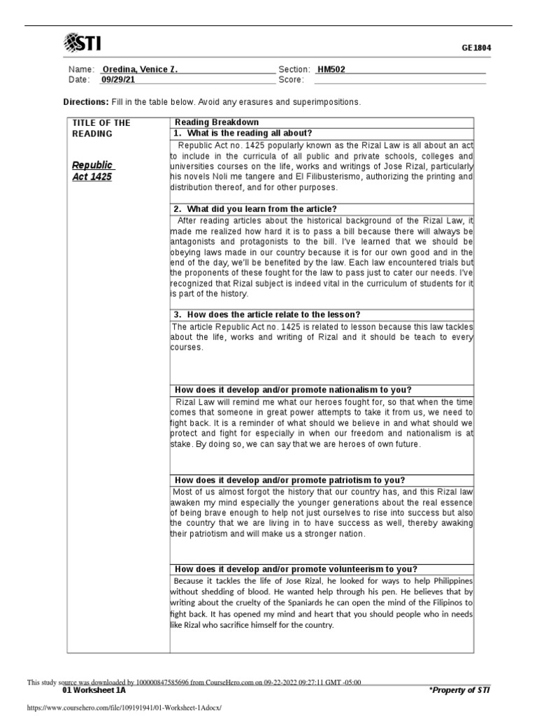 01 Worksheet 1A | PDF | Philippines