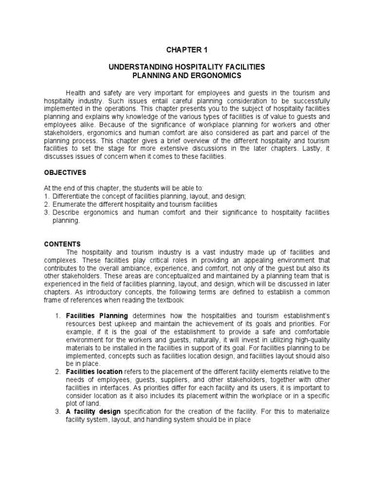 Chapter 1 Understanding Hospitality Facilities | PDF | Hotel | Human ...