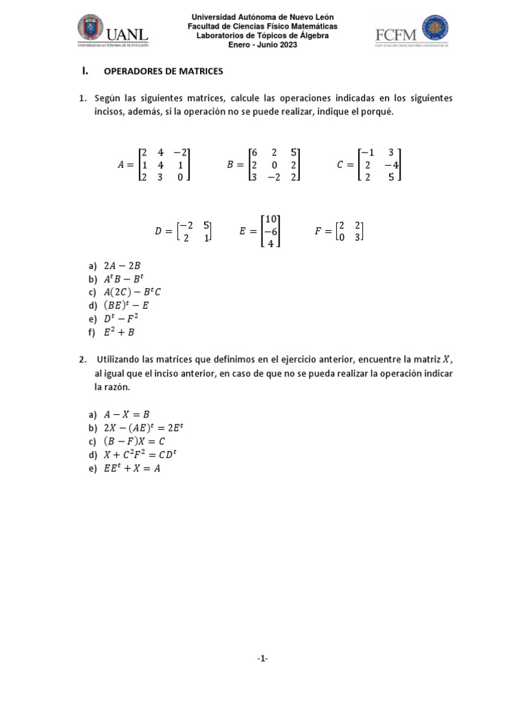 Operadores de Matrices | PDF | Logaritmo | Matemáticas