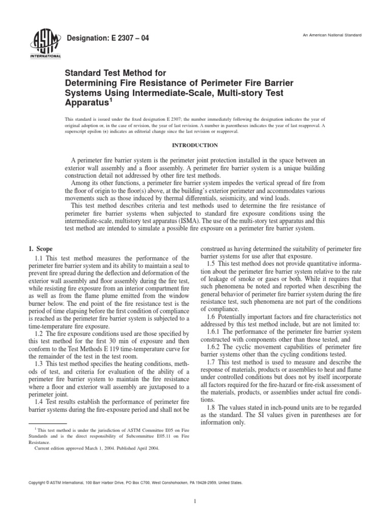 Astm e 2307 - 04 PDF | PDF | Fires | Wall