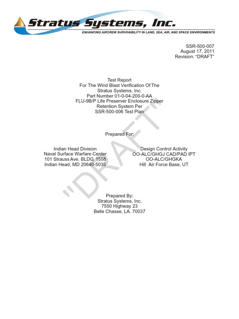 STRATUS SYSTEMS - Test Report Wind Blast FLU-9B - P Inflator Assemblies ...