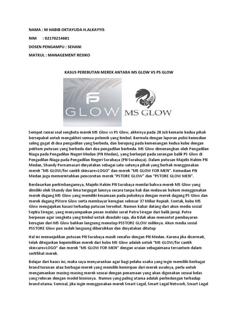 Tugas Menegement Resiku, Ms Glow Dan Ps Glow | PDF