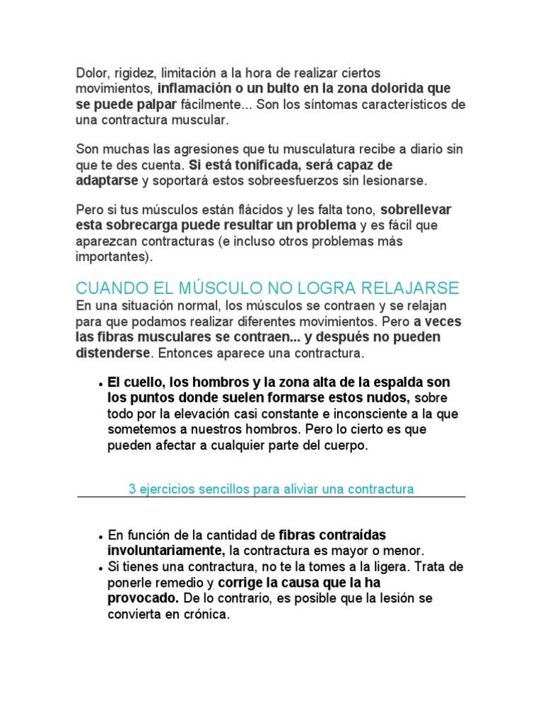 Alivio y causas de contracturas musculares | PDF | Sistema nervioso ...
