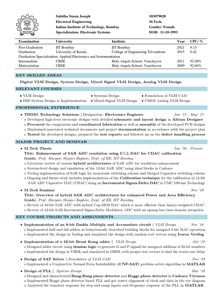 Sabitha Susan Joseph MTech Elec Google | PDF | Analog To Digital Converter | Mixed Signal ...