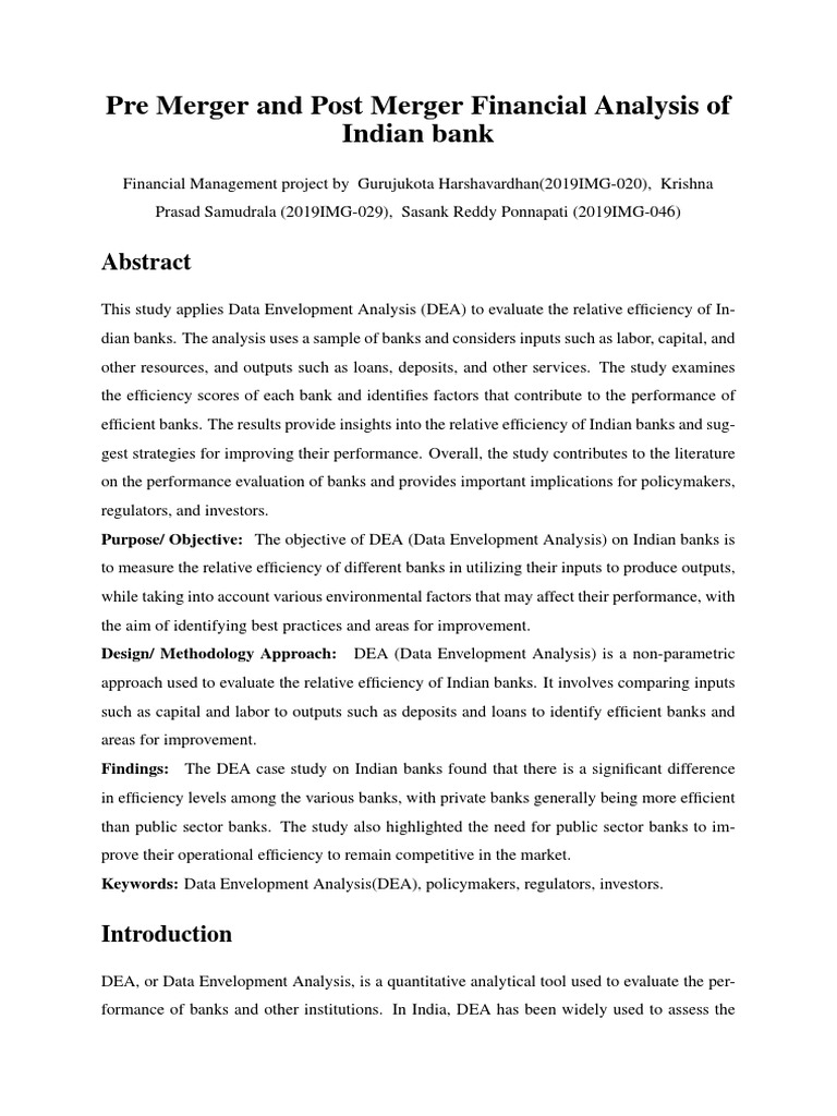 Pre Merger and Post Merger Financial Analysis of Indian Bank | PDF