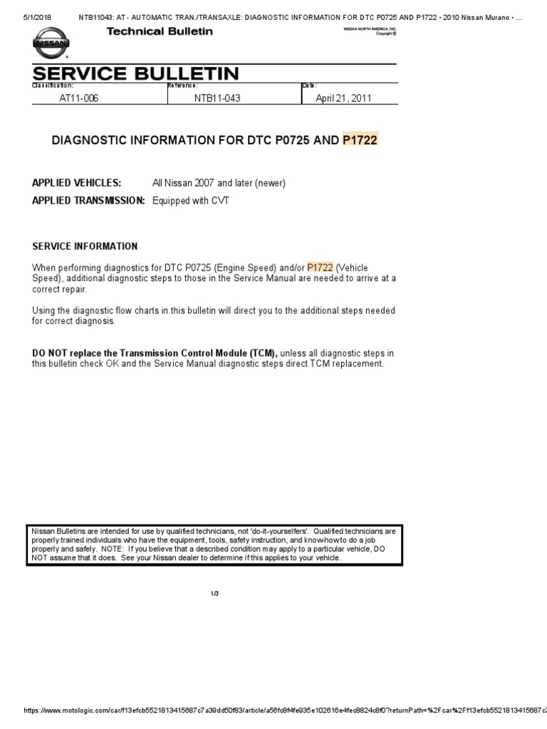 Nissan Service Bulletin PDF | PDF | Manual Transmission | Medical Diagnosis