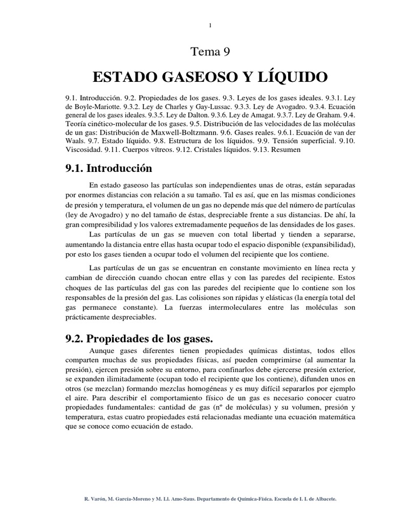 Tema 9. El Estado GASEOSO Y LÍQUIDO (Teoría) | PDF | Gases | Líquidos