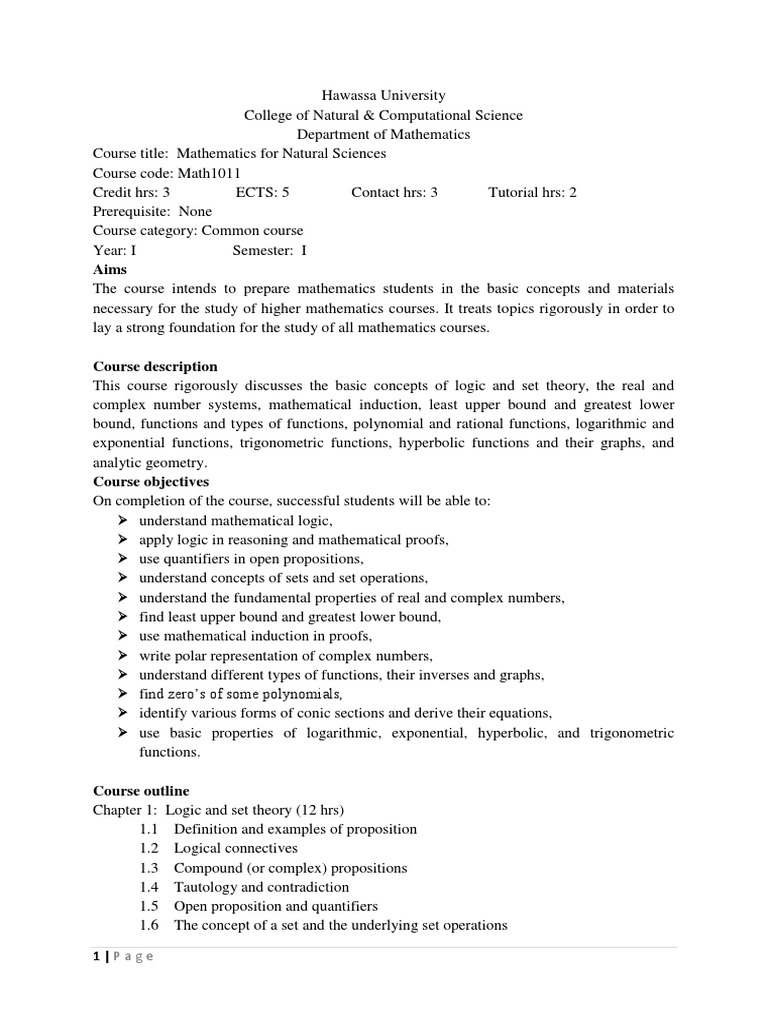 Mathfor NS Course Outline | PDF | Function (Mathematics) | Complex Number