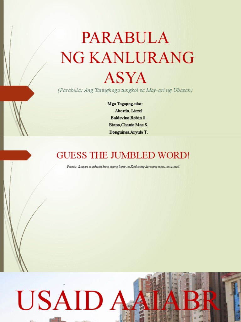 Parabula NG Kanlurang Asya: (Parabula: Ang Talinghaga Tungkol Sa May ...