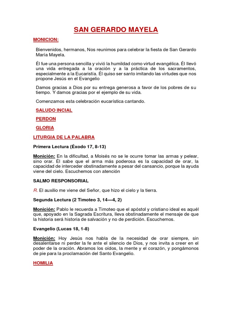 San Gerardo Mayela | PDF | Misa (liturgia) | Oración