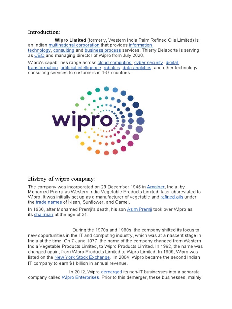 Histroy of Wipro Company | PDF