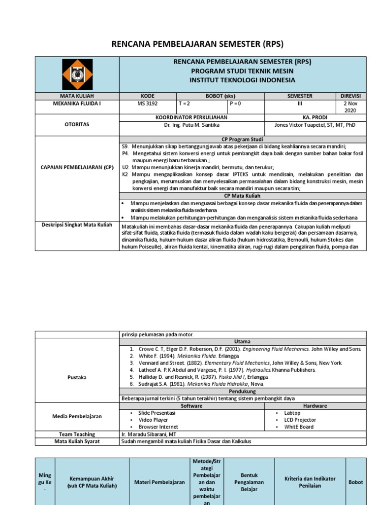 RPS-MEKANIKA-FLUIDA-I | PDF