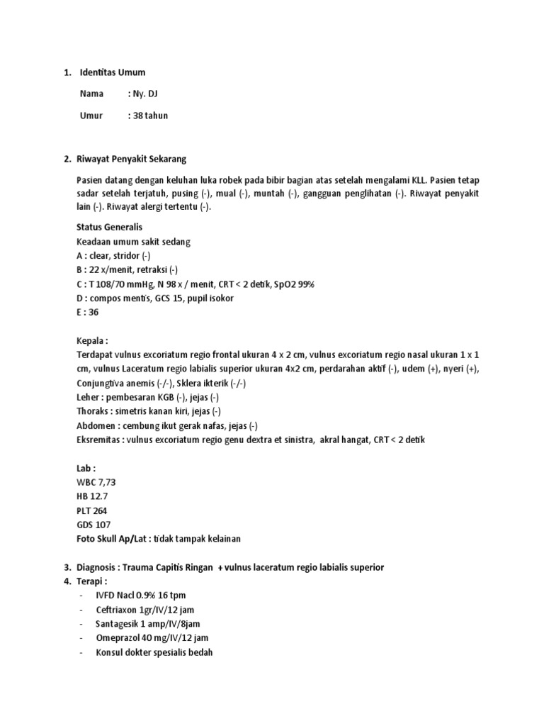 17.trauma Capitis Ringan + Vulnus Laceratum Regio Labialis Superior | PDF