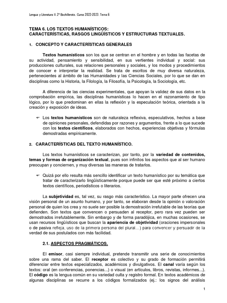 Tema 6. Los Textos Humanísticos | PDF | Ensayos | Verbo