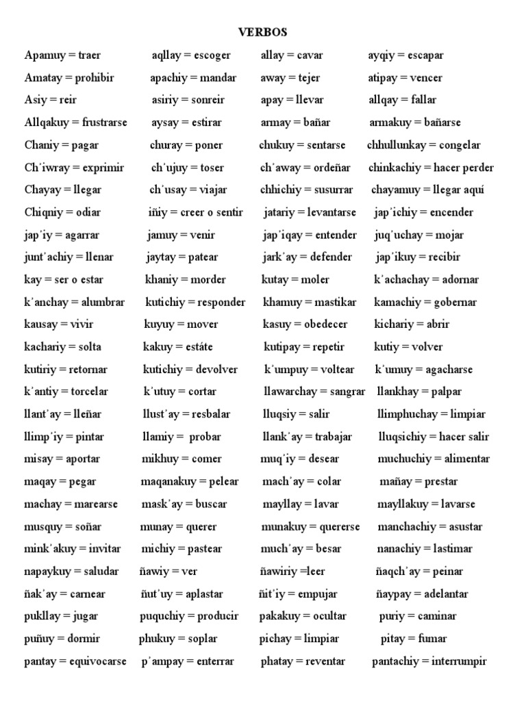 An Extensive List of Quechua Verbs: Actions, States of Being, and ...