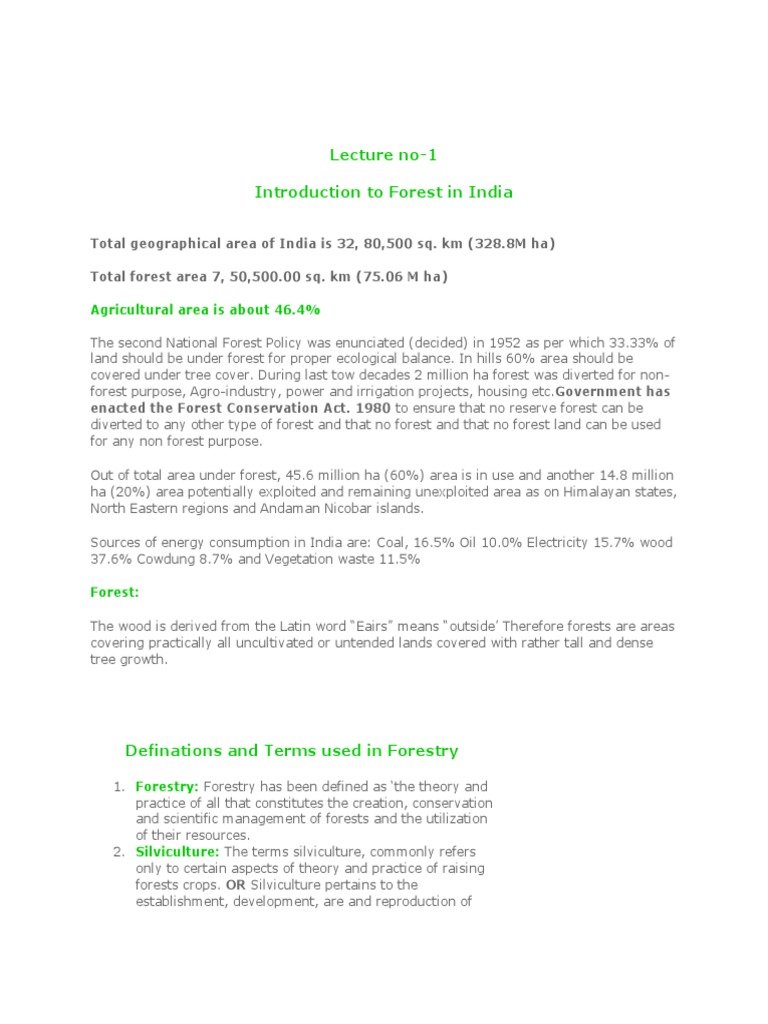 Lecture No-1 Introduction To Forest in India | PDF | Seed | Forestry