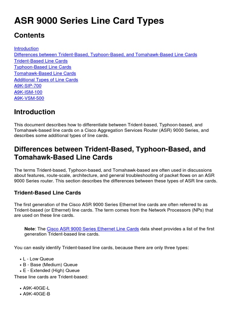 ASR 9000 Series Line Card Types | PDF | Quality Of Service | Router ...