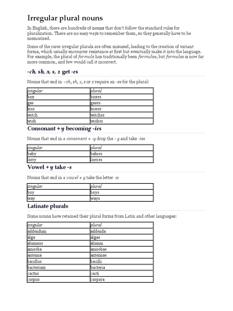 Irregular Plural Nouns Guide | PDF | Plural | Automata Theory