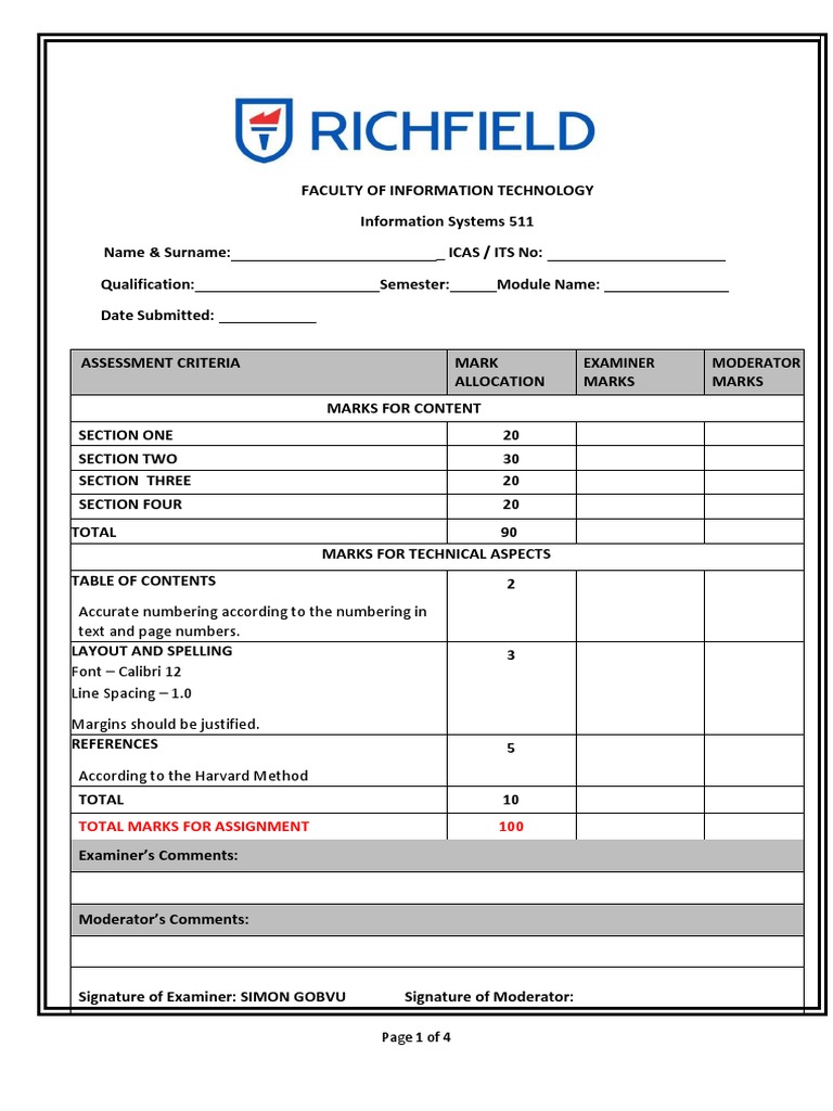 Information Systems Assignment 1 INS511 | PDF | Computers
