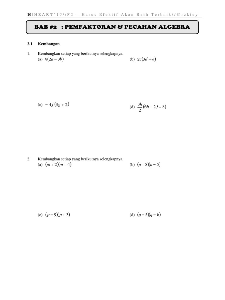 #2 Pemfaktoran & Pecahan Algebra PDF | PDF