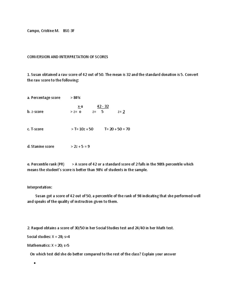 Campo, Cristine M. BSE-3F: Scores and Standardized Testing | PDF