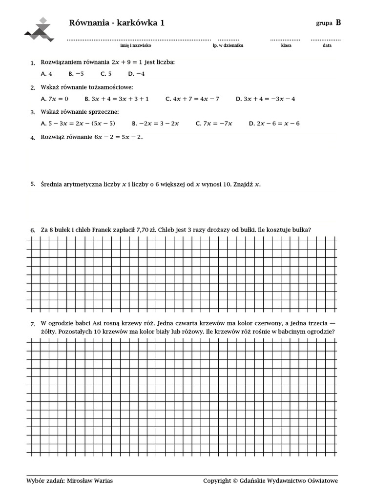 Rownania kl7b B | PDF