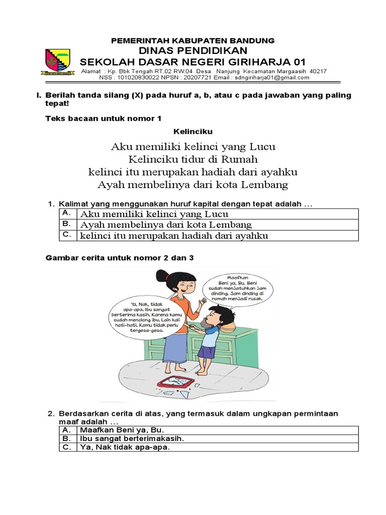 Soal PAT Bahasa Indonesia Kelas 2 Tahun Pelajaran 2021-2022 | PDF