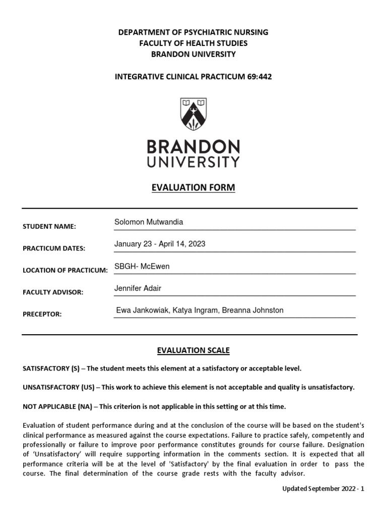 Nursing Practicum Evaluation | PDF | Nursing | Evaluation