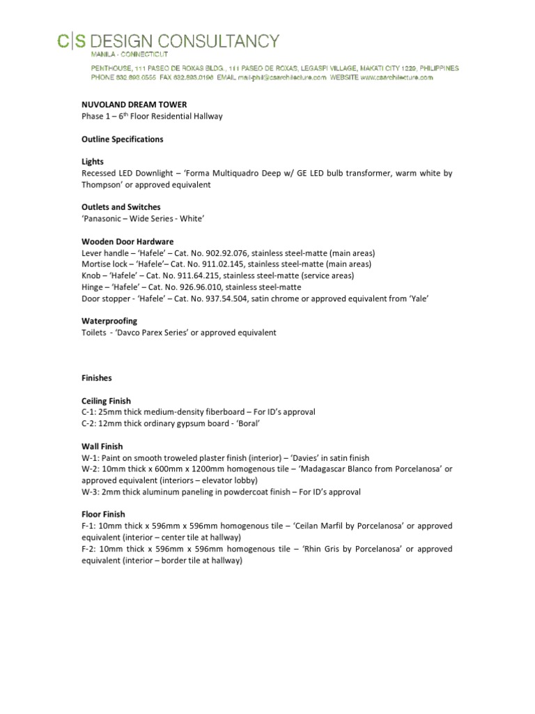 Outline Specifications | PDF | Flooring | Toilet