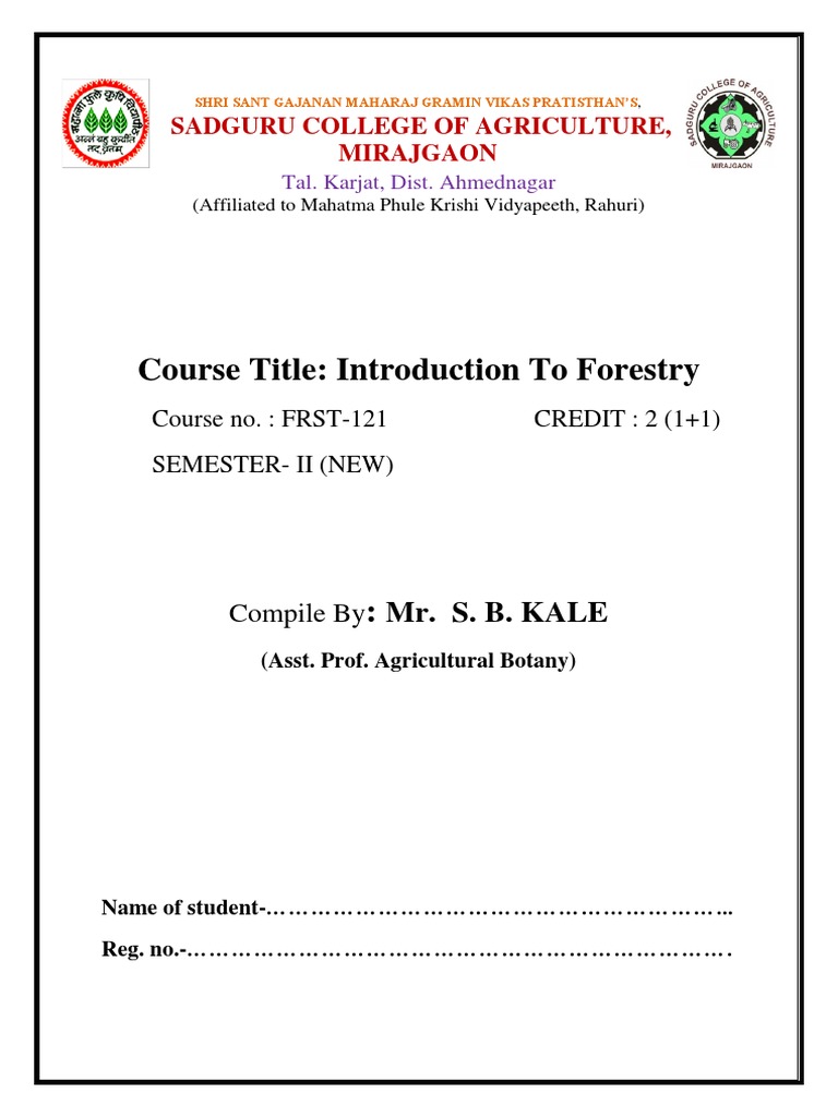 Course Title: Introduction To Forestry: Sadguru College of Agriculture ...