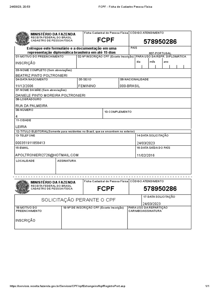 FCPF - Ficha de Cadastro Pessoa Física | Download grátis PDF | Brasil