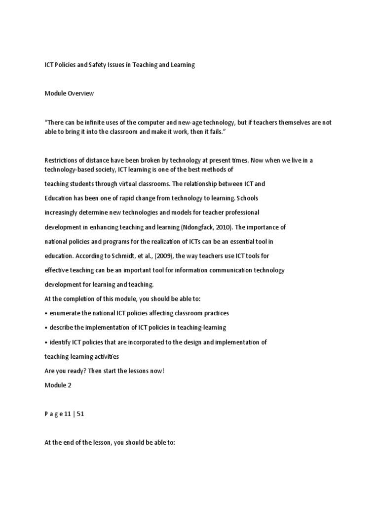ICT Policies and Safety Issues in Teaching and Learning | PDF ...