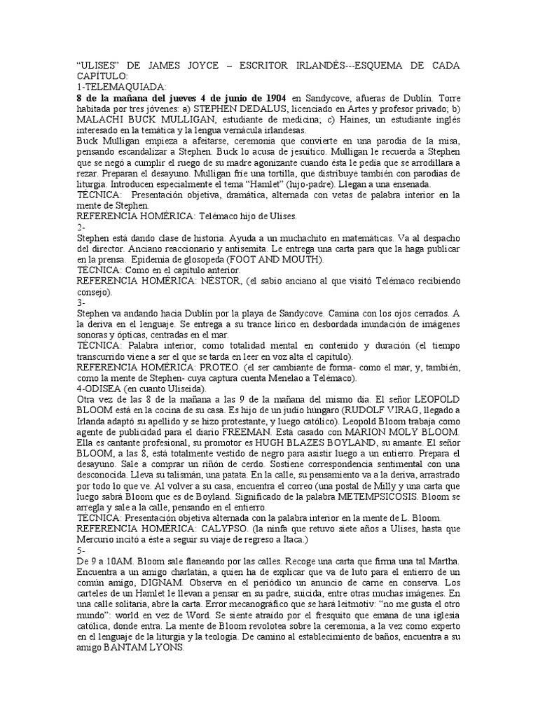 Resumen de "Ulises" de Joyce | PDF | Ulises (novela)