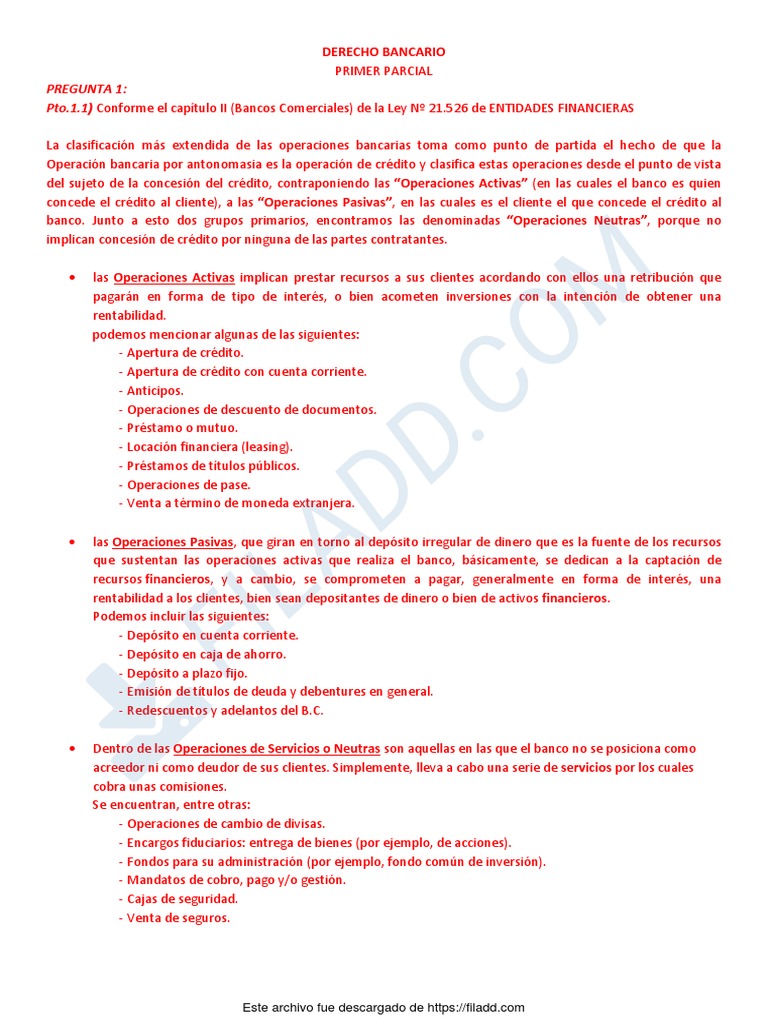 DERECHO BANCARIO - 1 PARCIAL | PDF | Cheque | Bancos