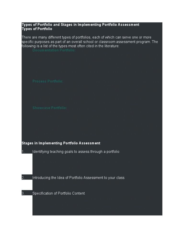 Types of Portfolio and Stages in Implementing Portfolio Assessment ...