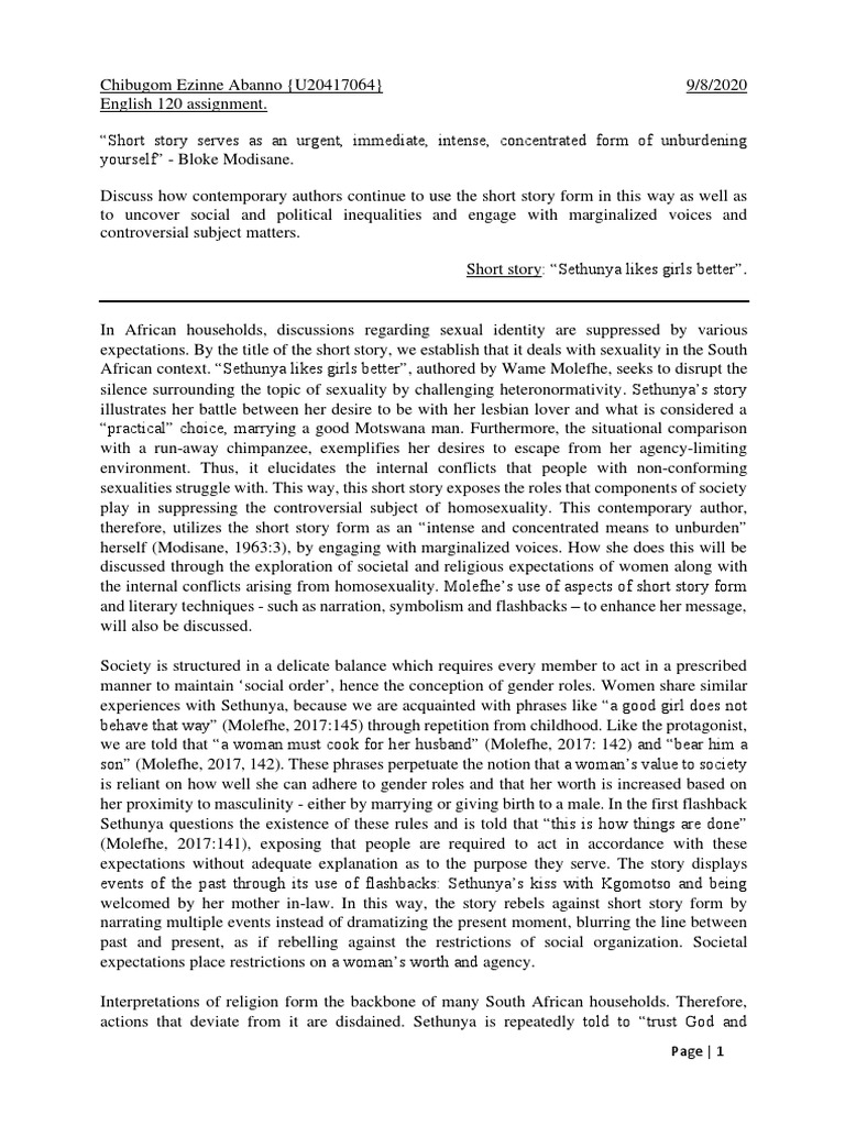 Sethunya Likes Girls Better Essay | PDF | Homosexuality | Gender Role