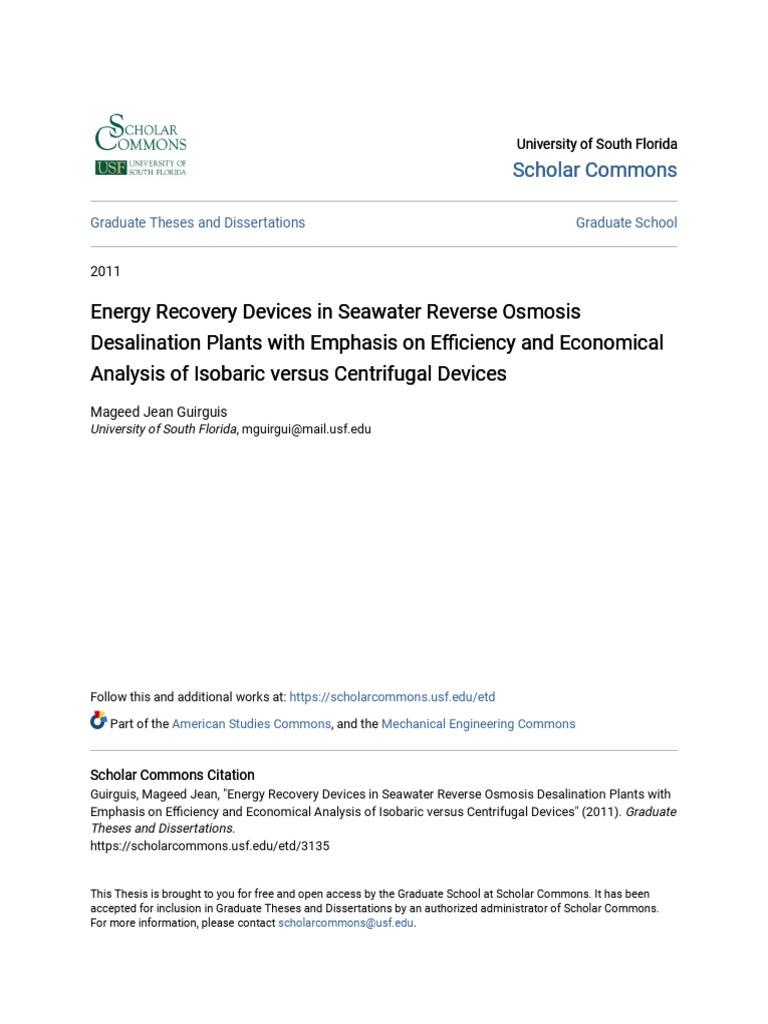 Energy Recovery Devices in Seawater Reverse Osmosis Desalination | PDF ...