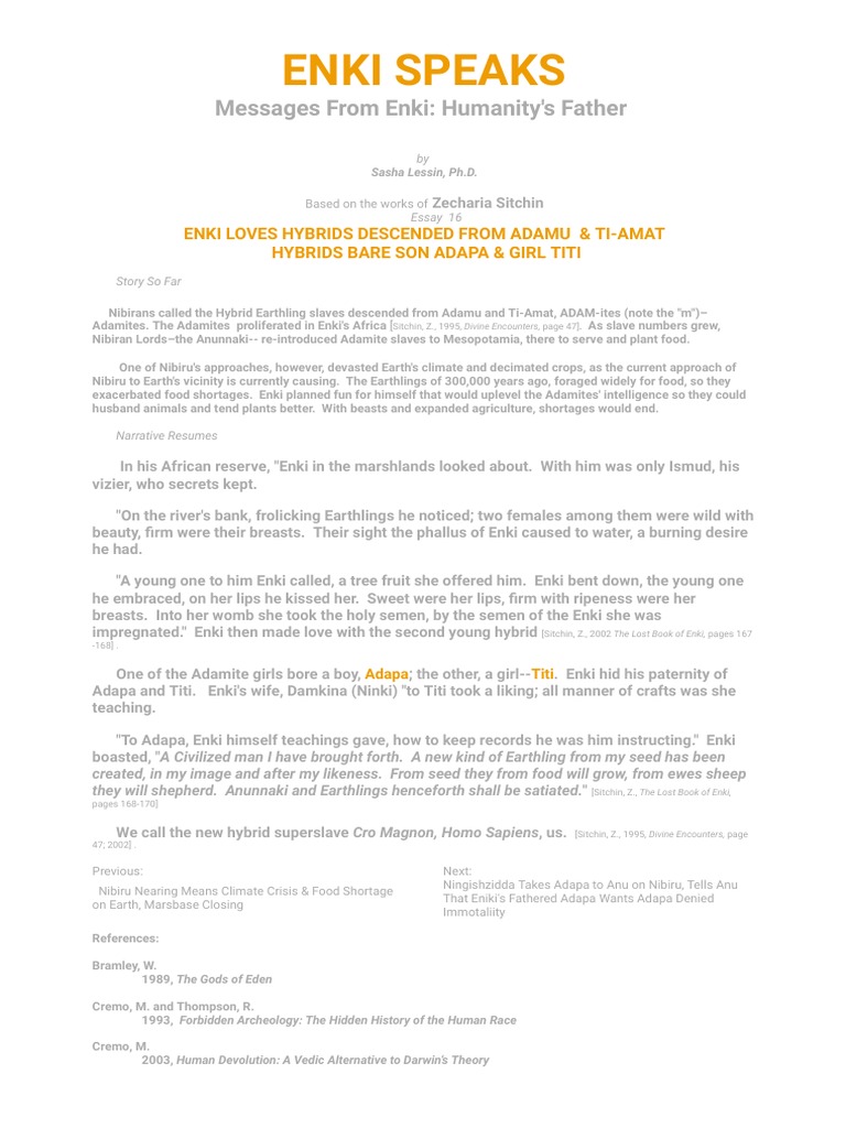 Enki Speaks: Messages From Enki: Humanity's Father | PDF | Zecharia ...