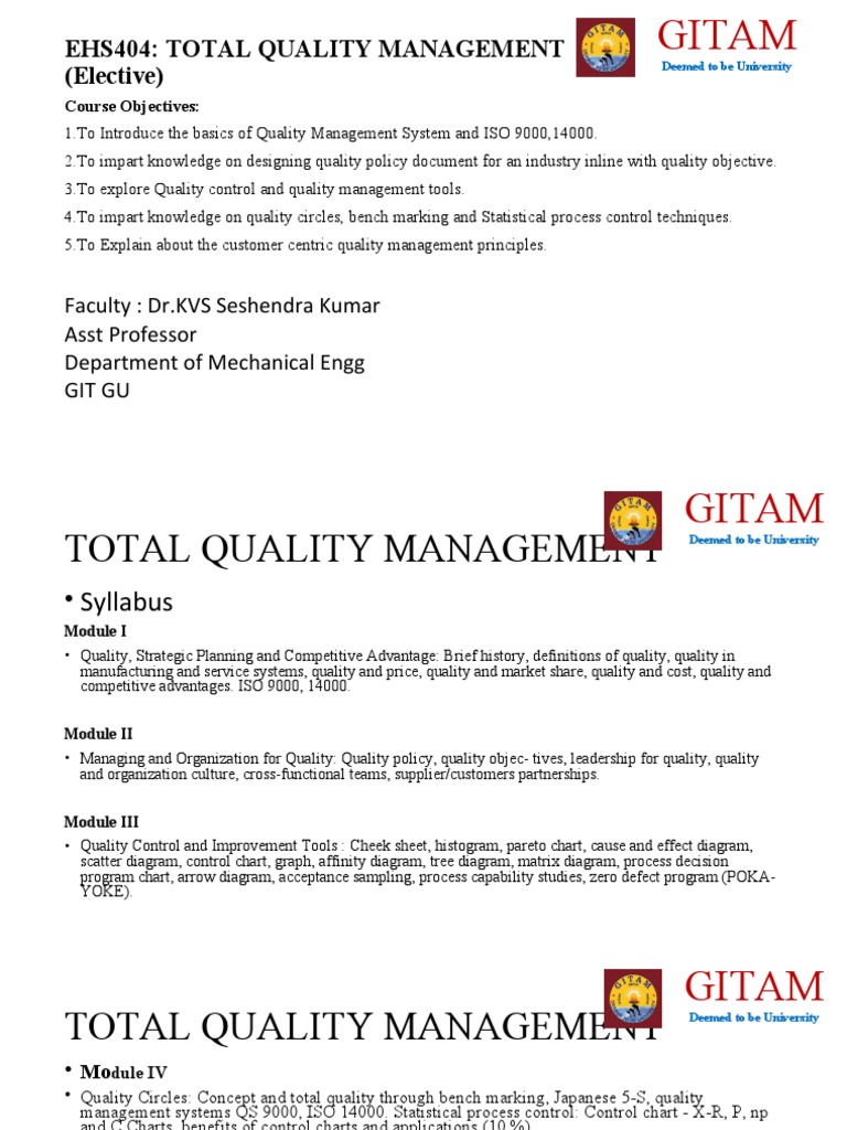 TQM - Introduction - 1 | PDF | Quality Management | Quality Management System