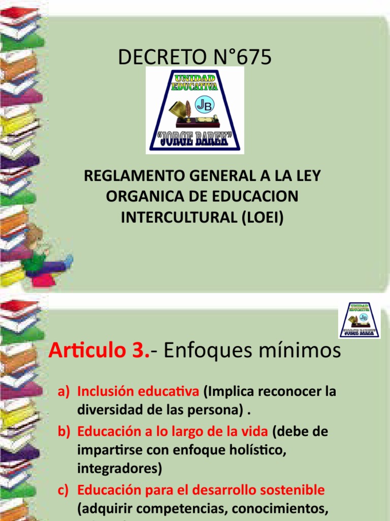 Decreto N°675 Reglamento LOEI | PDF | Evaluación | Plan de estudios